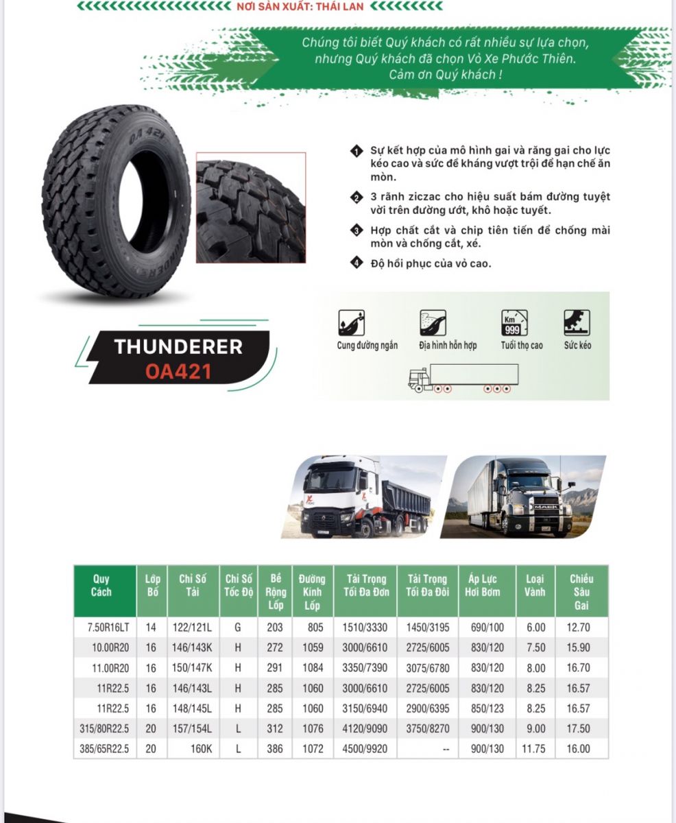 LỐP TẢI THUNDERER OA421 (DEESTONE SK421) NHẬP THÁI LAN